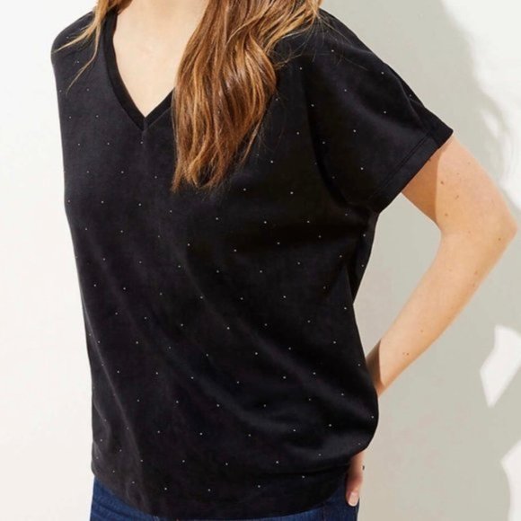LOFT | Tops | Loft Black Velvet Studed Top | Poshmark
